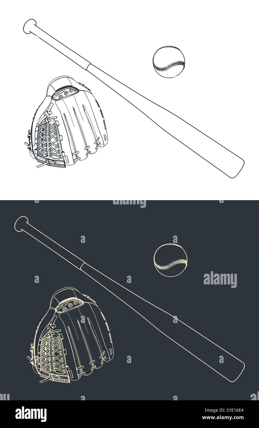 Catcher's mitt, ball and baseball bat. Baseball equipment set ...
