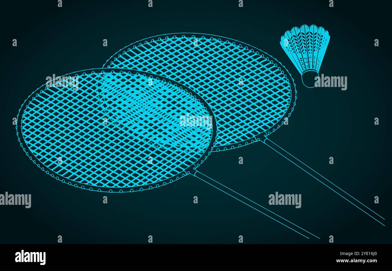 Stylized vector illustration of rackets and shuttlecocks for badminton ...