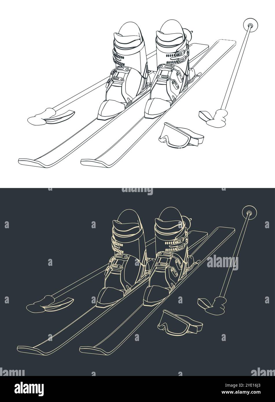 Skiing equipment set. Skis, ski boots, poles, ski goggles Stock Vector ...