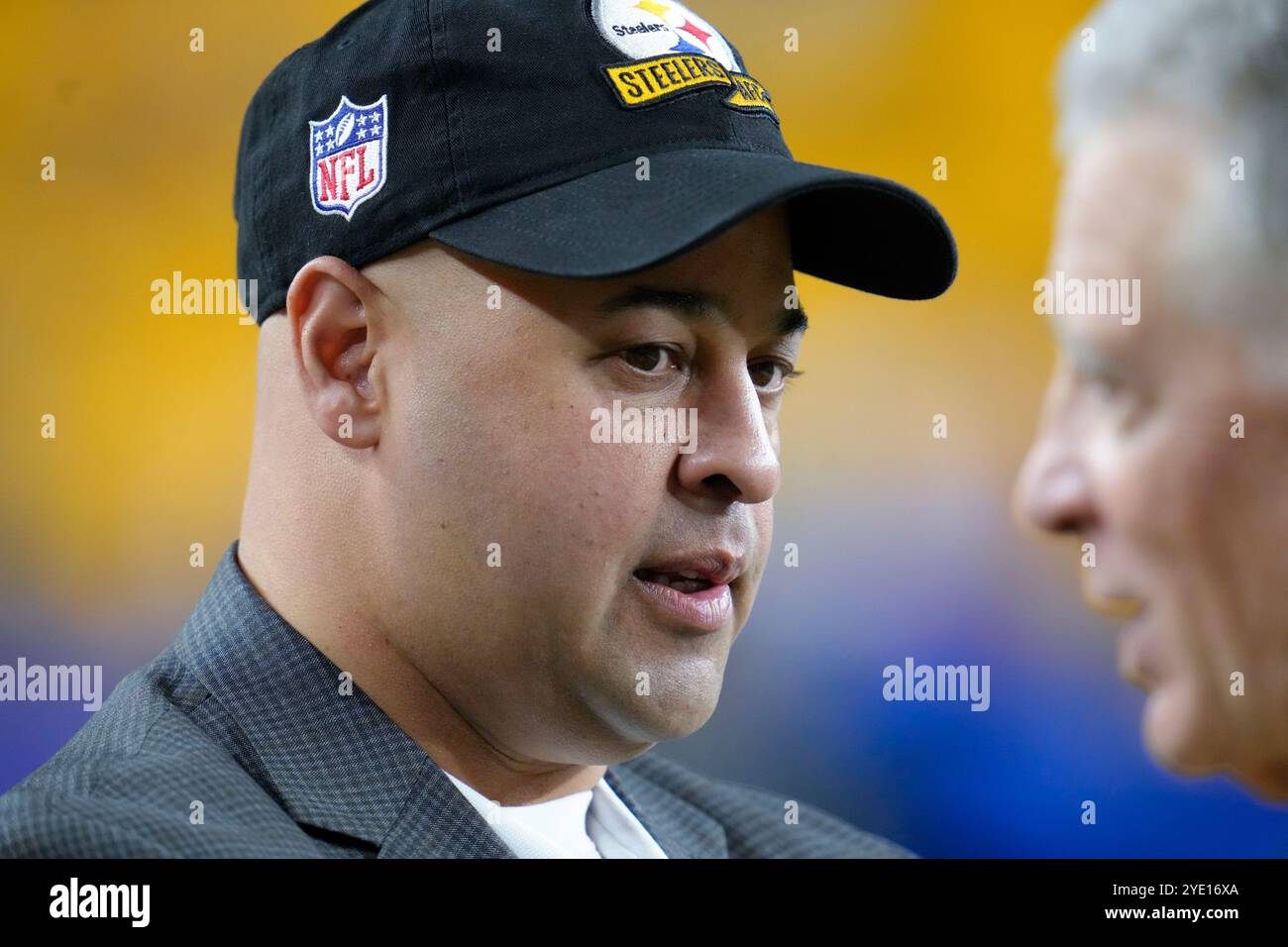 Pittsburgh Steelers general manager Omar Khan talks to owner Art Rooney ...