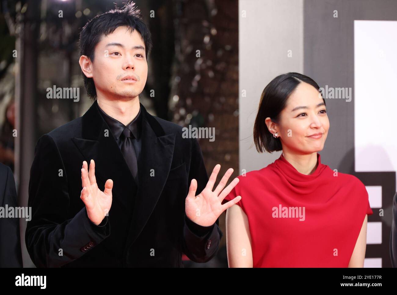 Tokyo, Japan. 28th Oct, 2024. Japanese actor Masaki Suda (L) and ...