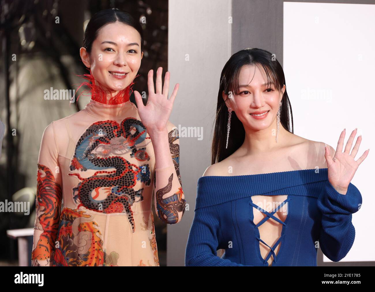 Tokyo, Japan. 28th Oct, 2024. Japanese and Chinese actress (L-R) Eriko Nakamura and Li Xing pose ...