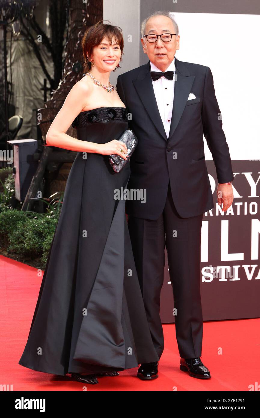 Tokyo, Japan. 28th Oct, 2024. Japanese actor Ittoku Kishibe (R) and actress Ryoko Yonekura (L ...