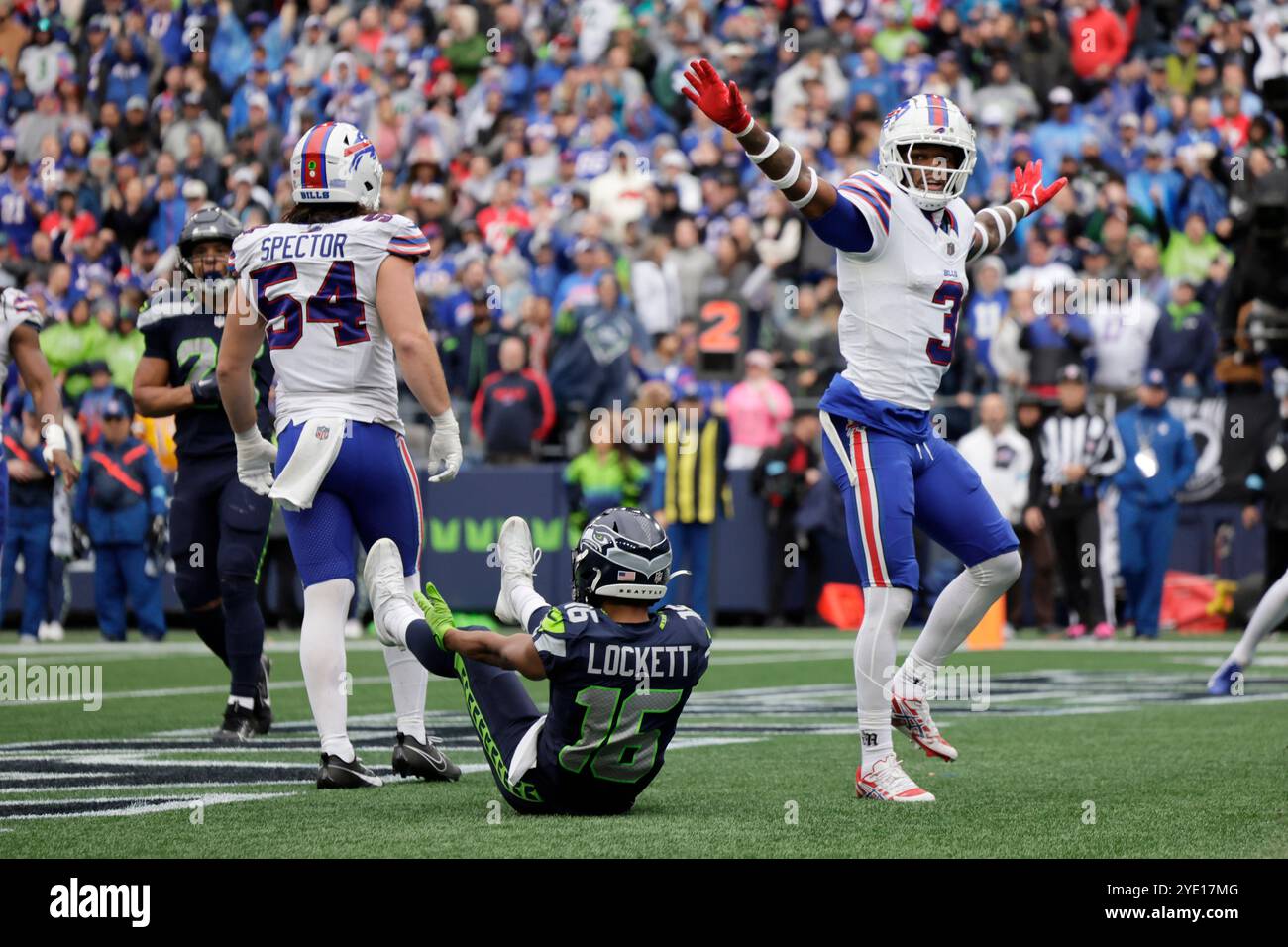 Buffalo Bills safety Damar Hamlin (3) reacts to a failed catch by ...