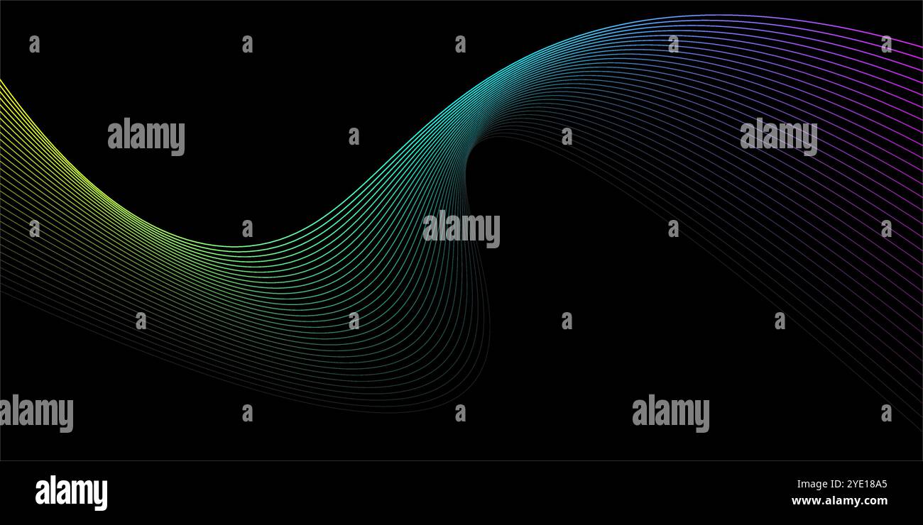 Colorful wave pattern design with smooth lines and curves on a dark ...