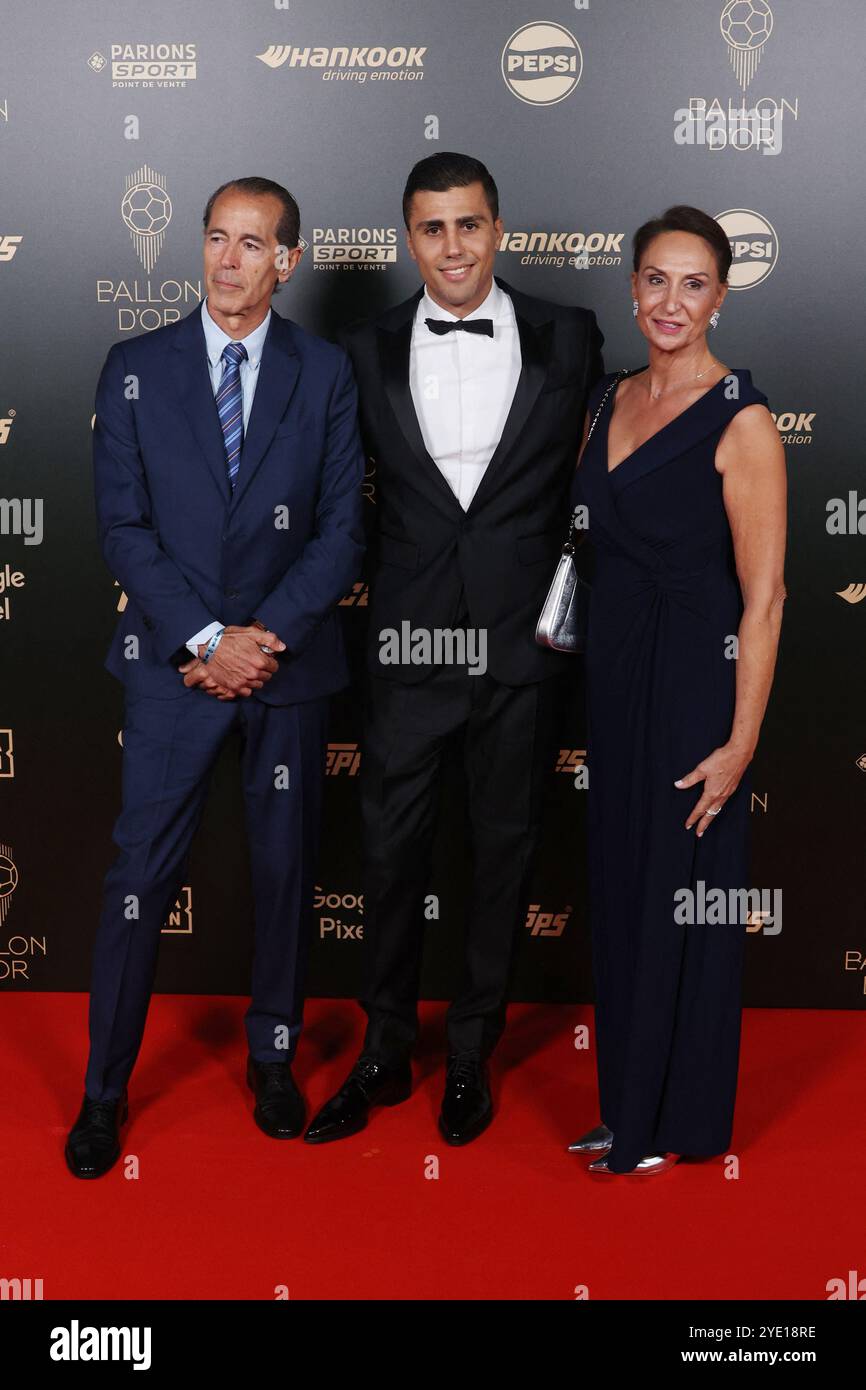 Rodrigo Hernandez Bibula Cascante aka Rodri and his parents arriving at the Ballon d Or 2024 ...