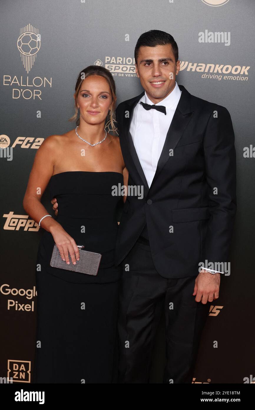 Rodrigo Hernandez Bibula Cascante aka Rodri and Laura Iglesias arriving at the Ballon d Or 2024 ...