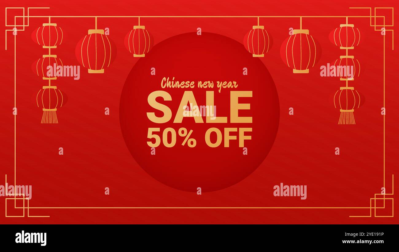 Chinese New Year discount banner red gold. Lanterns frame and sale ...