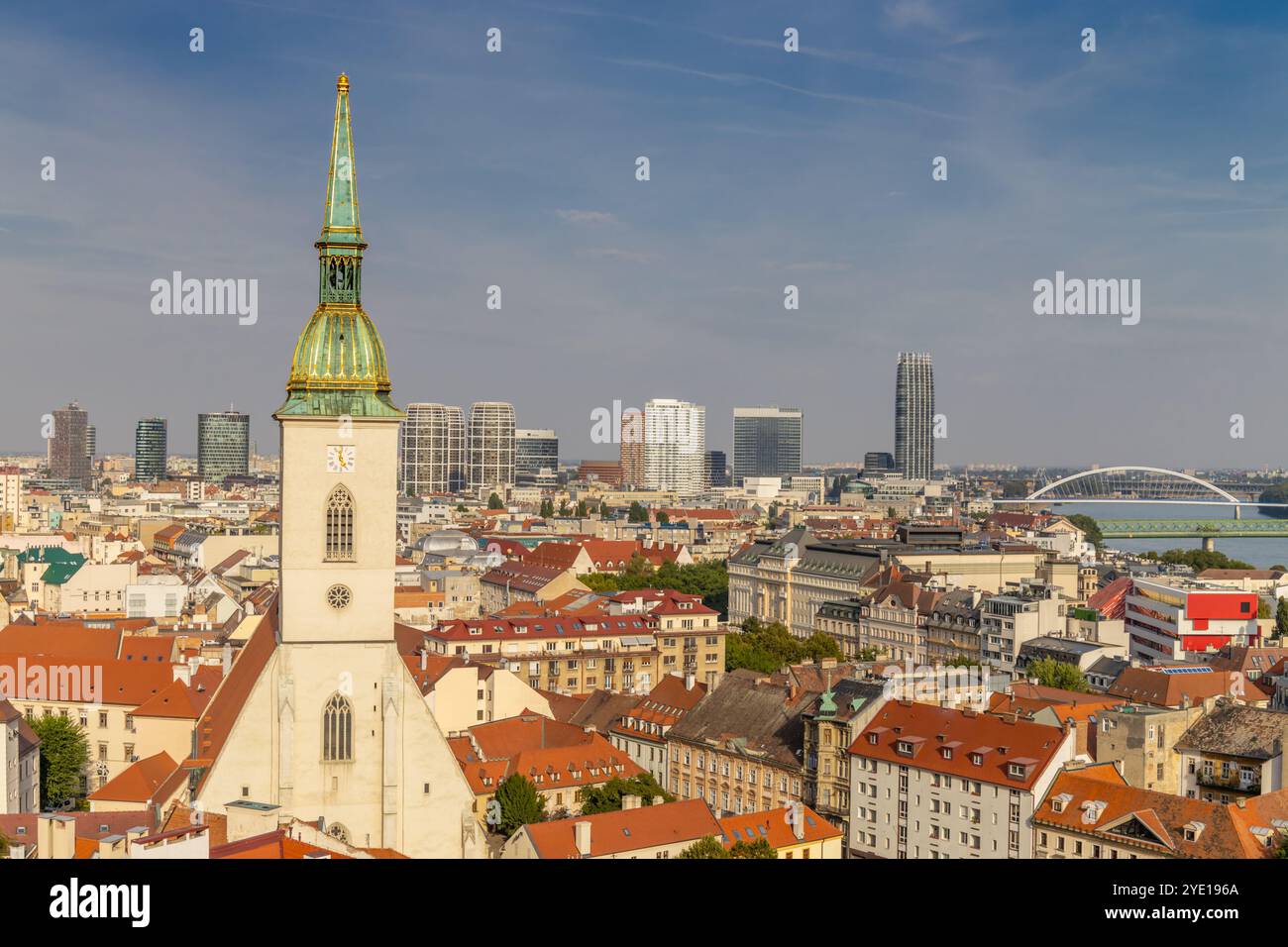 Bratislava, the capital of Slovakia cityscape. The churches and castle ...