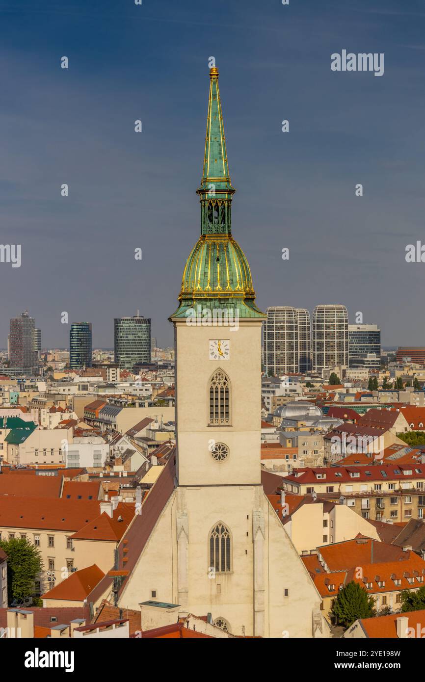 Bratislava, the capital of Slovakia cityscape. The churches and castle ...