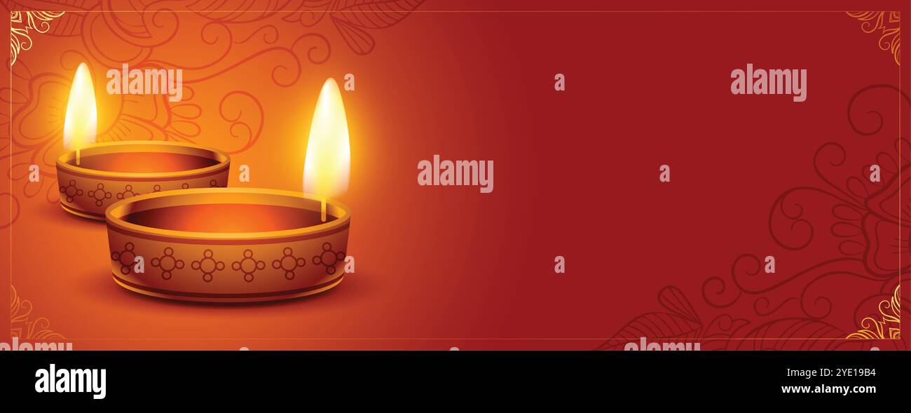 minimal style deepavali banner with realistic diya and text space Stock ...