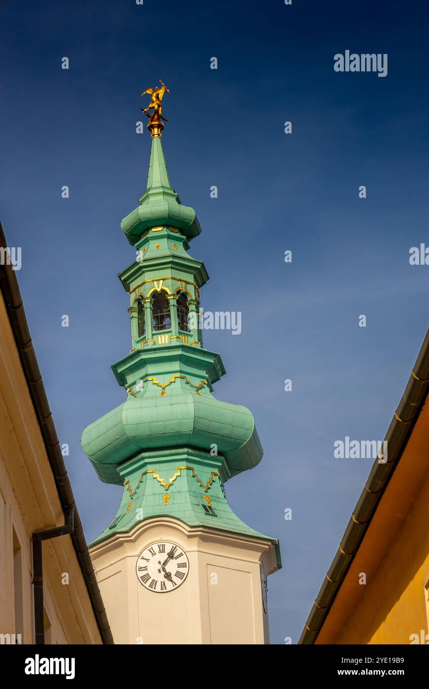 Bratislava, the capital of Slovakia cityscape. The churches and castle ...