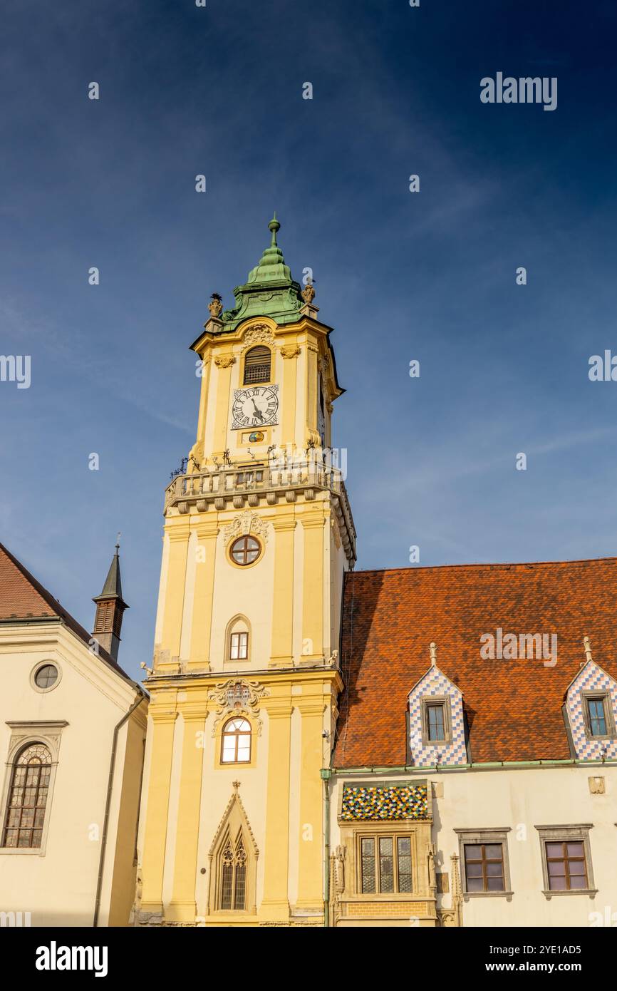 Bratislava, the capital of Slovakia cityscape. The churches and castle ...