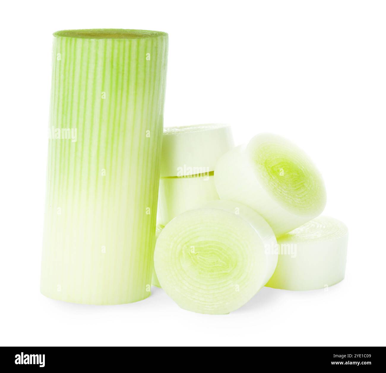 Cut fresh raw leek on white background Stock Photo - Alamy