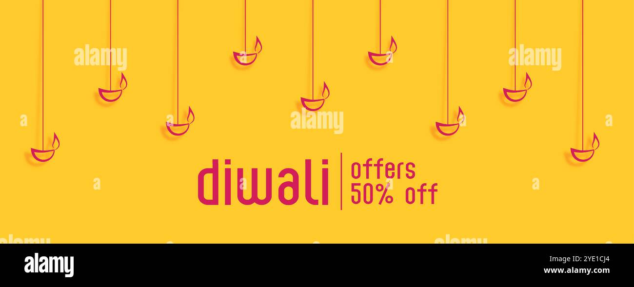 happy deepavali offer banner with hanging diya design vector Stock ...