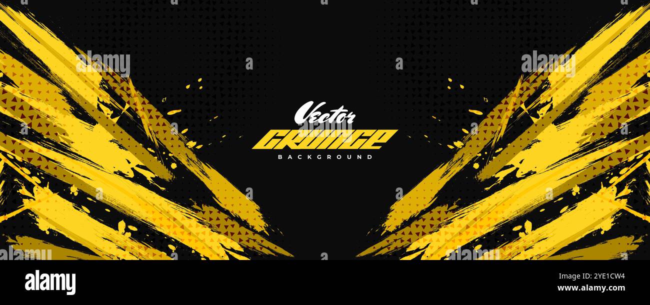 Abstract Black and Yellow Dirty Grunge Background with Halftone Effect. Sports Background with ...