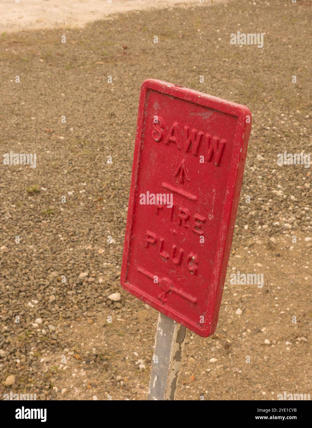 Red sign indicating location of fire plug in Kingscote, Kangaroo Island ...