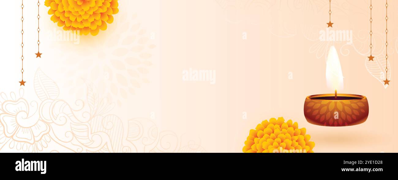 happy deepavali greeting banner with text space and diya vector design ...