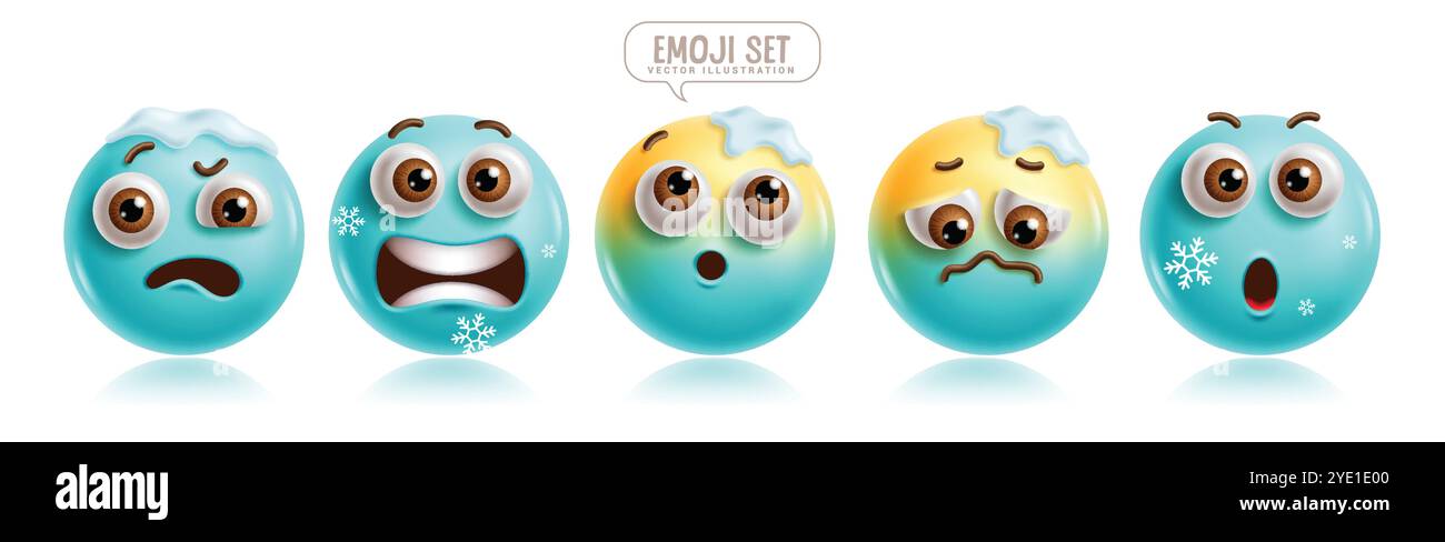 Emoji cold 3d emoticon characters vector set. Emoticons character with ...
