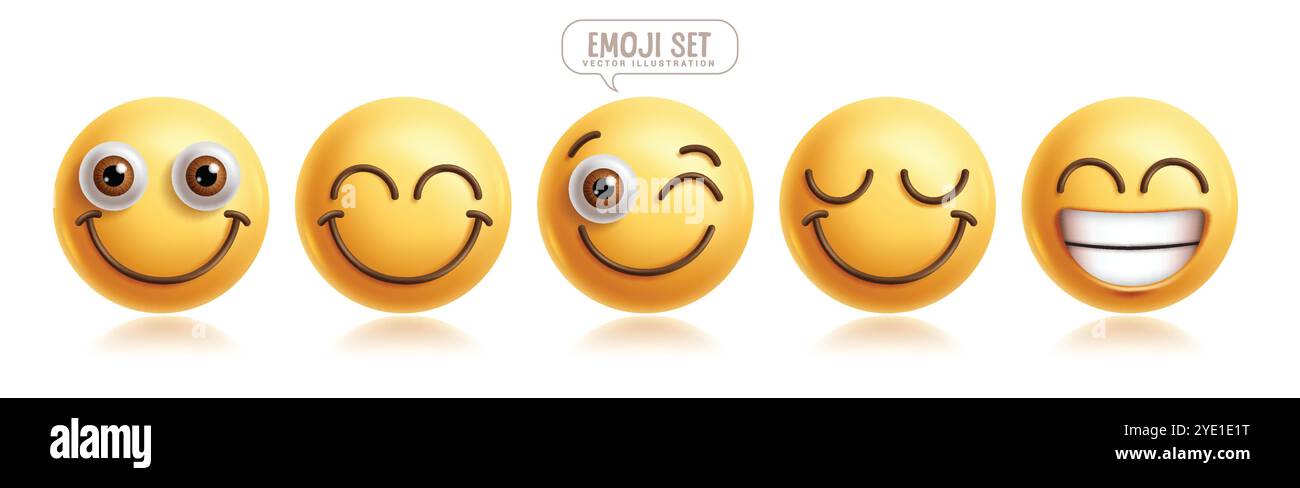 Emoji happy emoticon characters vector set. Emojis 3d character in ...