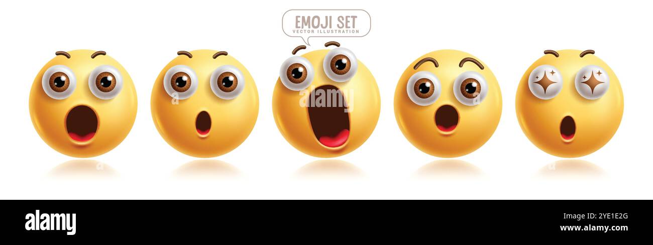 Emoji shocked 3d emoticon characters vector set. Emoticon character in ...