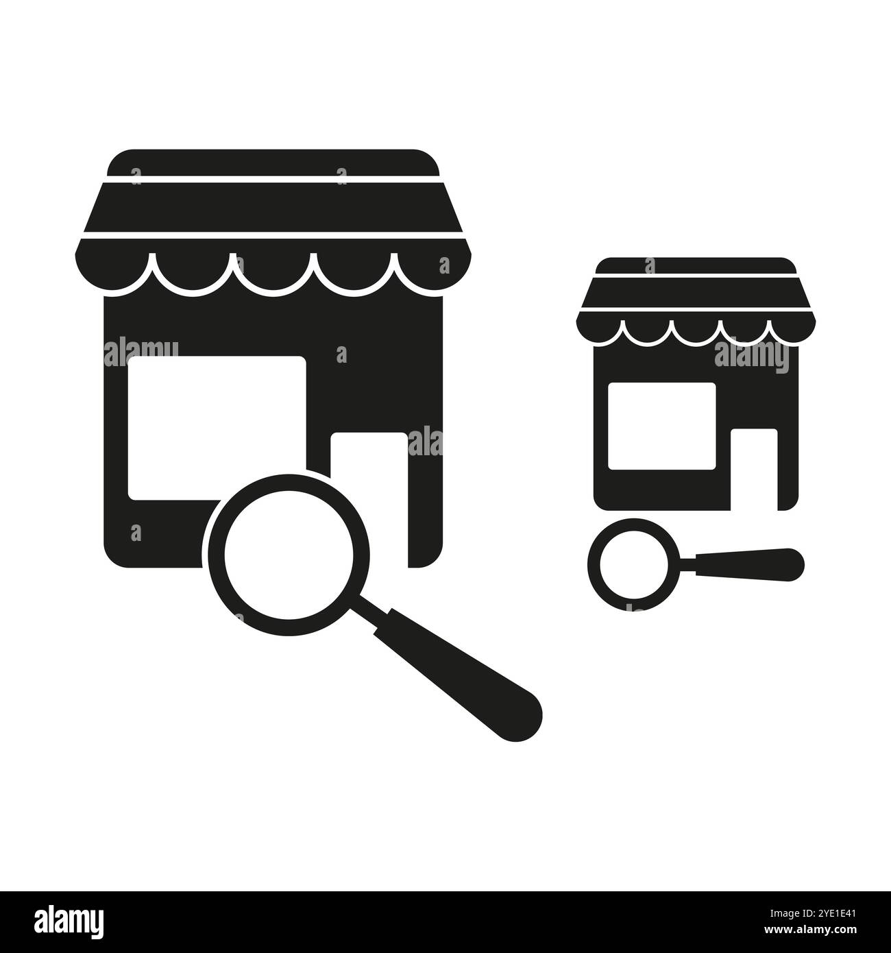 Store with magnifier. Shop vector icon. Search and explore symbol ...