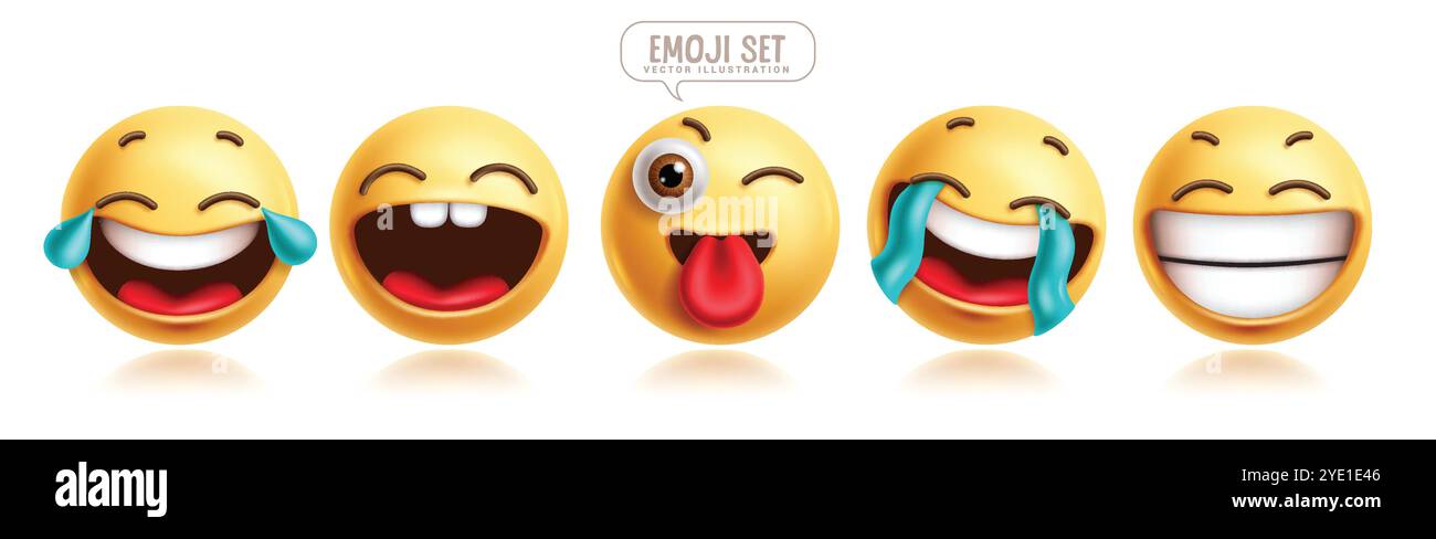 Emoji laughing emoticon characters vector set. Emojis emoticons ...