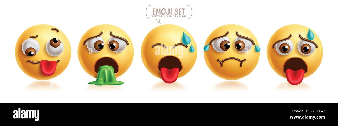 Emoji sick emoticon characters vector set. Emojis emoticon with ...
