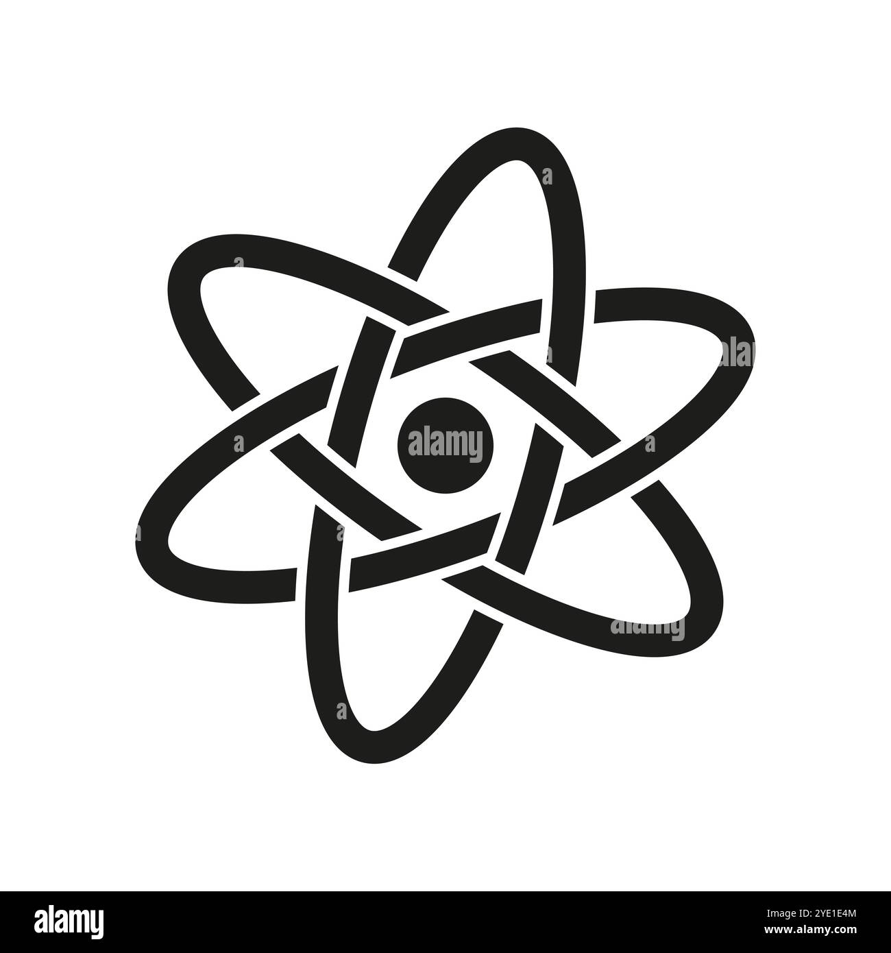 Atomic symbol vector icon. Science, physics, and chemistry emblem. Simple, black and white atom ...