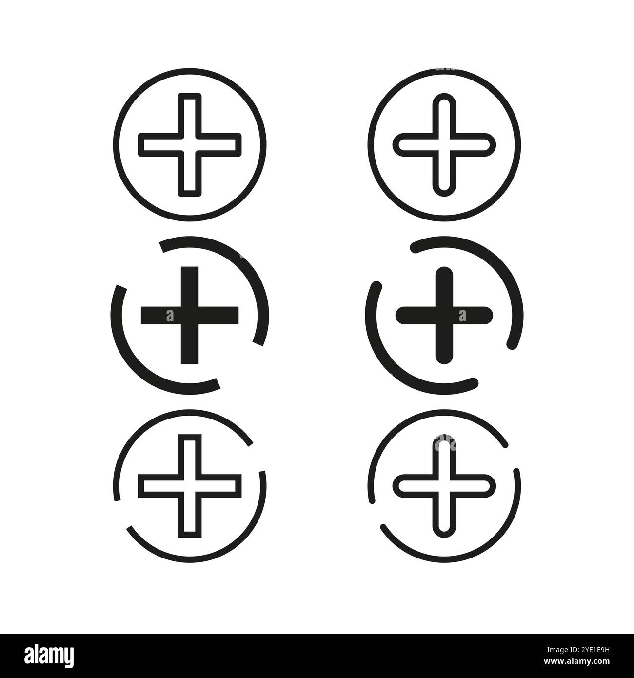 Plus icons. Add button symbols. Positive circular shapes. Vector ...