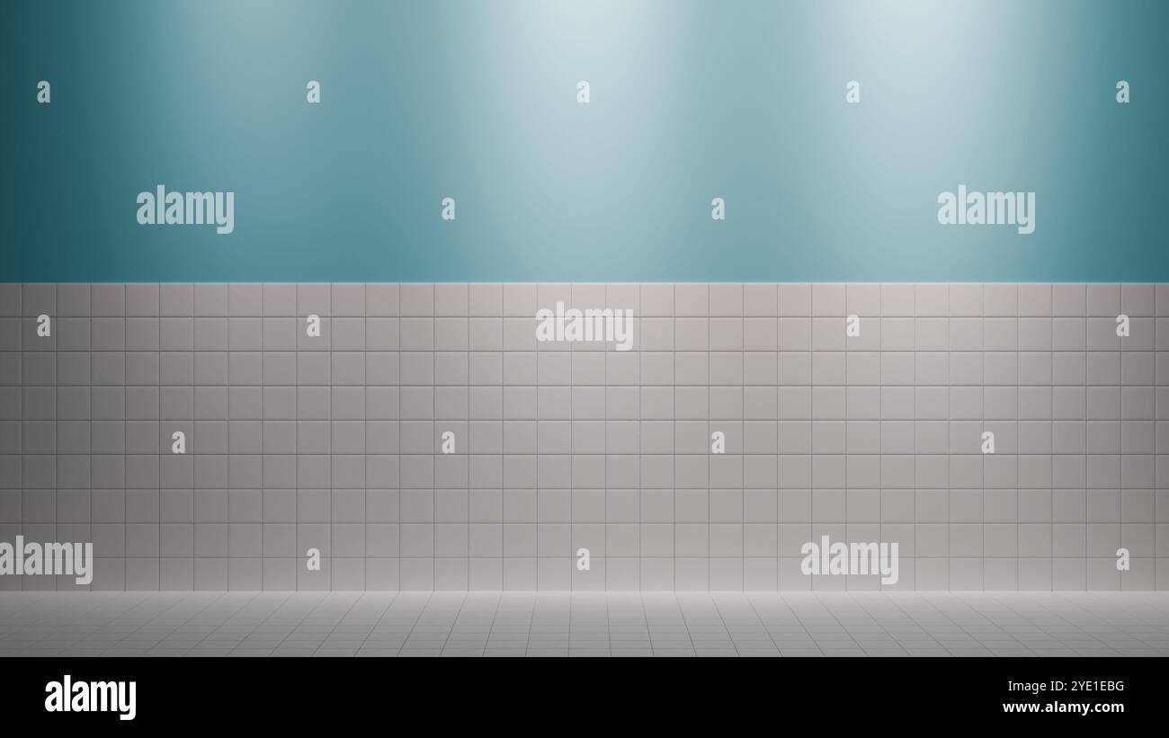 Wall with horizontal division in light blue and white, covered with ...