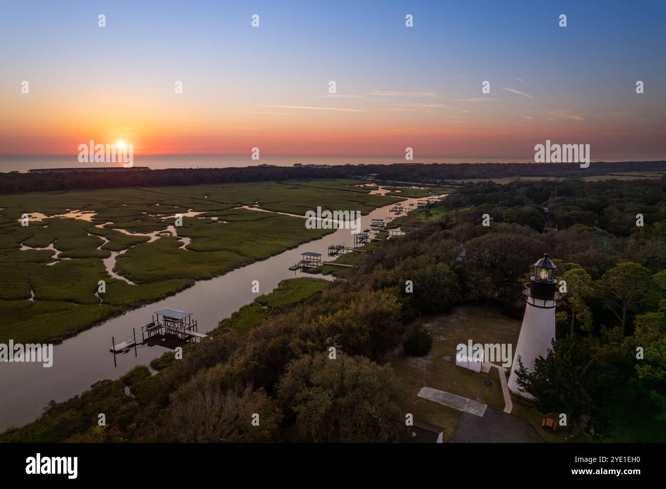 Aerial View of Amelia Island Lighthouse at Sunrise on Amelia Island, Florida, USA Stock Photo ...