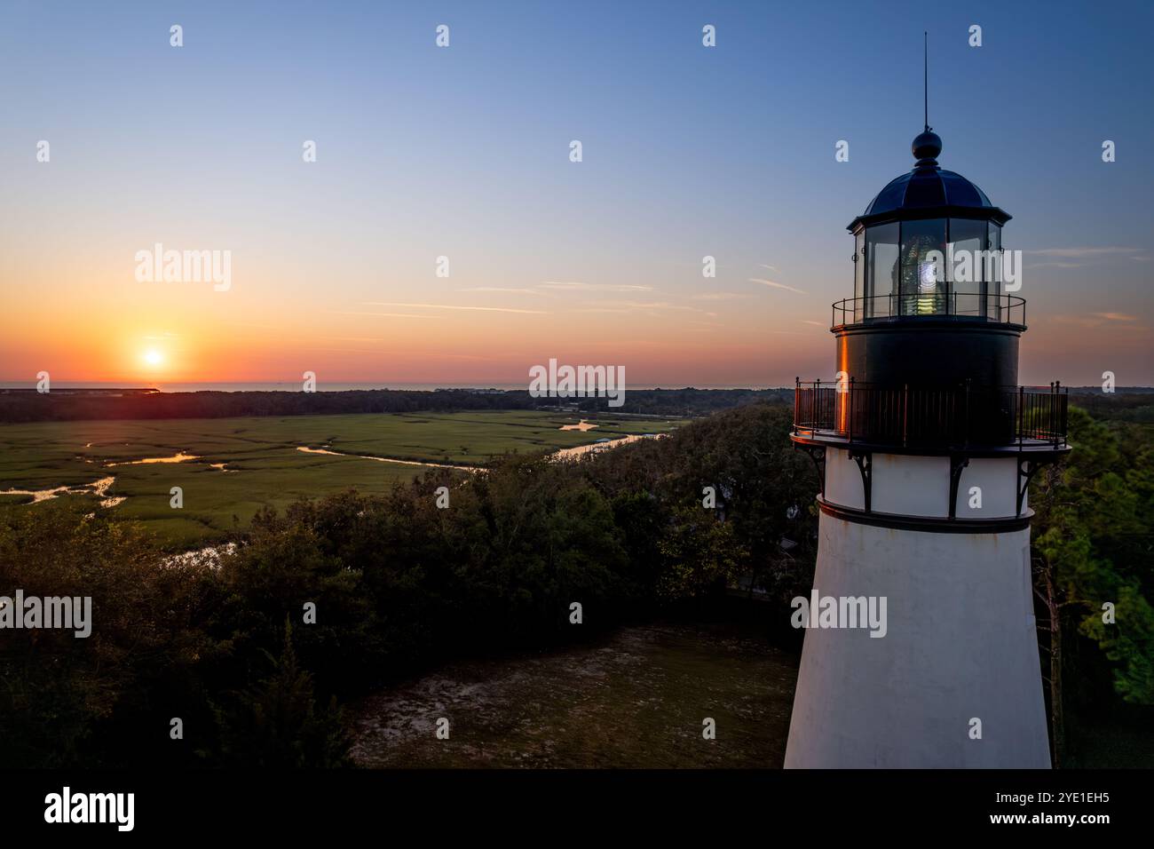 Aerial View of Amelia Island Lighthouse at Sunrise on Amelia Island ...