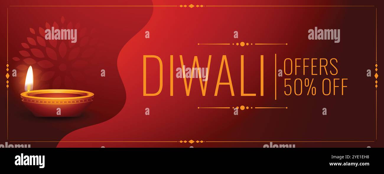 happy diwali offer and discount banner with glowing diya vector Stock ...