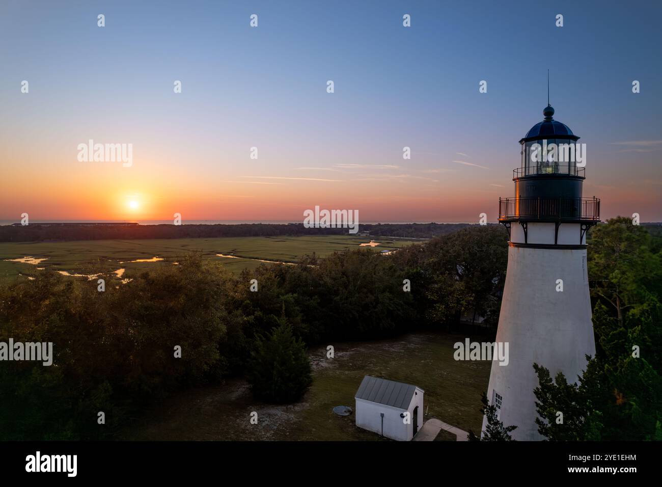 Aerial View of Amelia Island Lighthouse at Sunrise on Amelia Island, Florida, USA Stock Photo ...