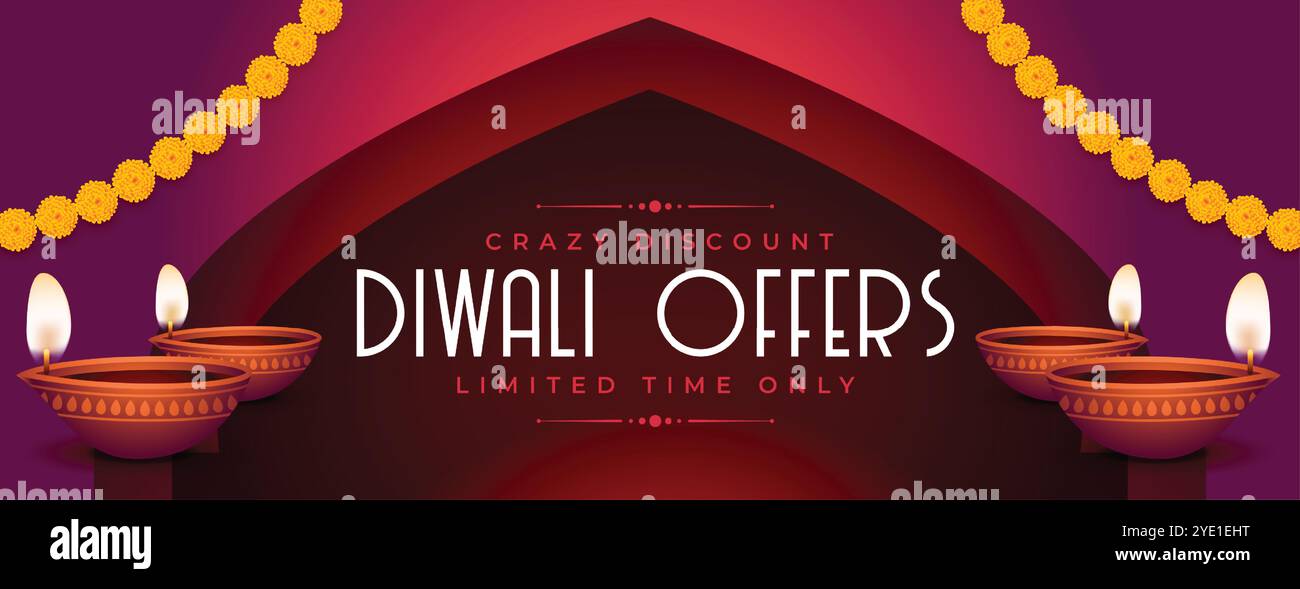 hindu religious diwali offer and discount banner with diya vector Stock ...