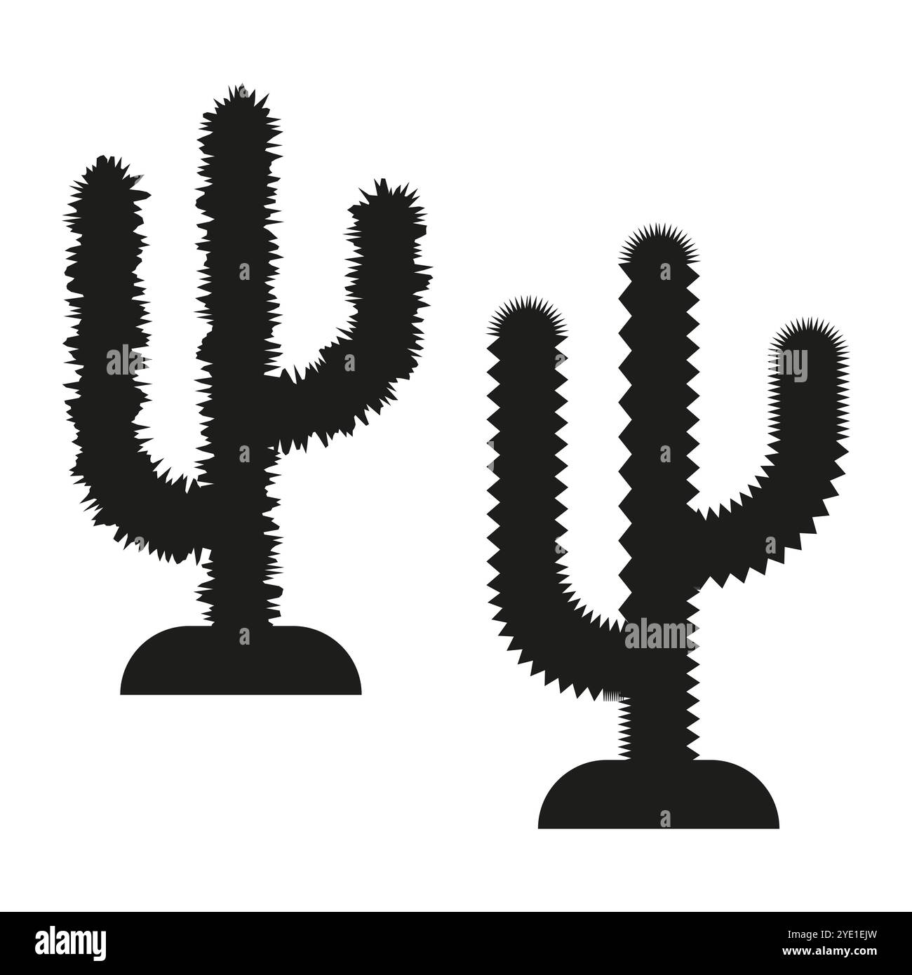 Two abstract cacti. Black silhouette shapes. Spiked and jagged edges ...