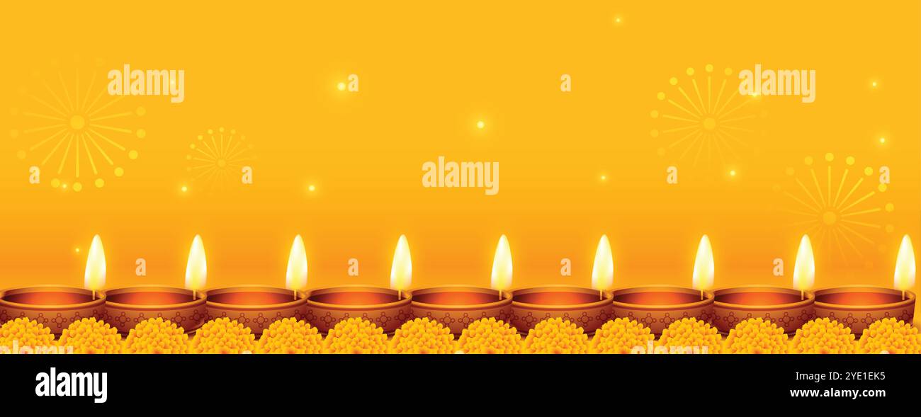 traditional diwali pooja banner with text space and diya decoration ...