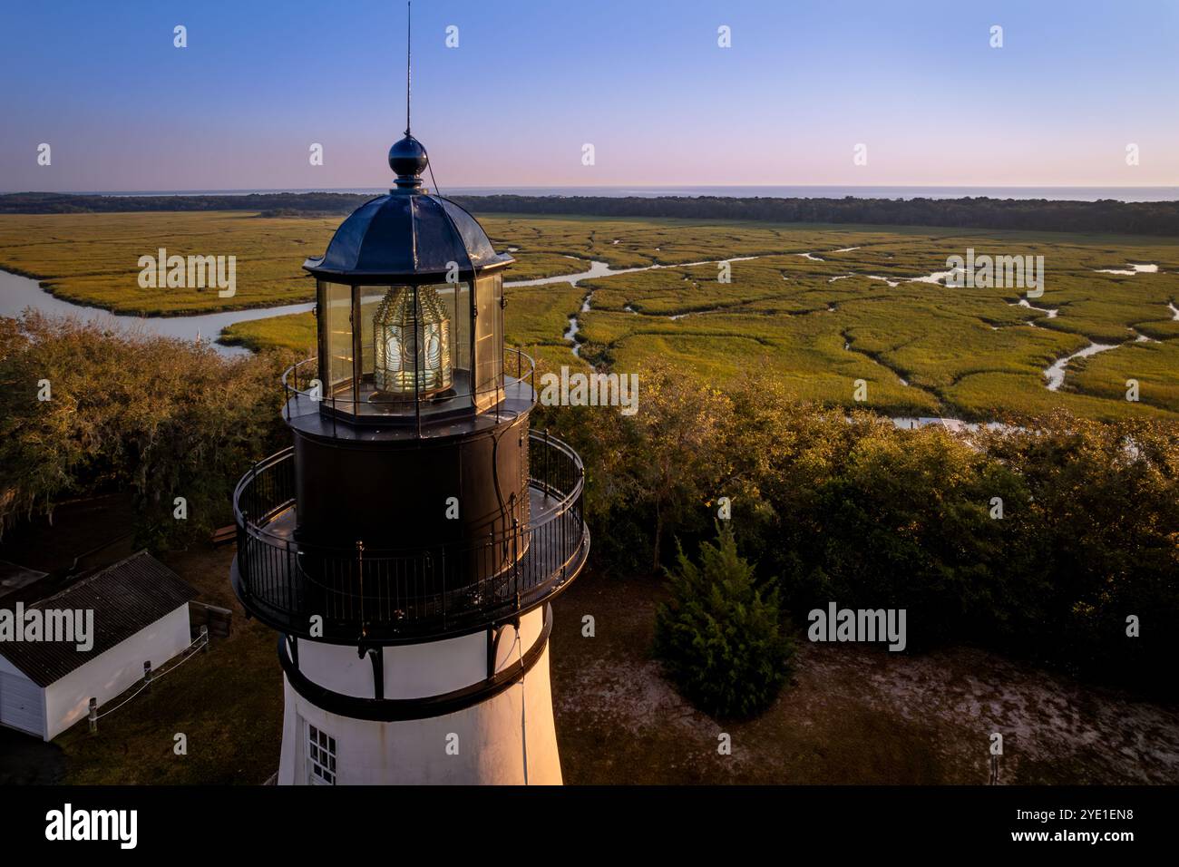 Aerial View of Amelia Island Lighthouse Bathed in Early Morning Light, Amelia Island, Florida ...