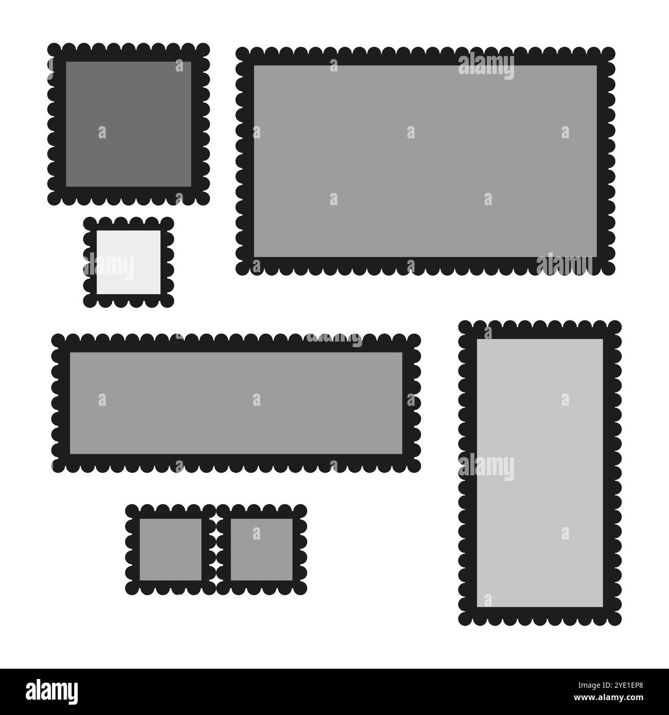 Scalloped frame set. Rectangular and square borders. Black outline ...