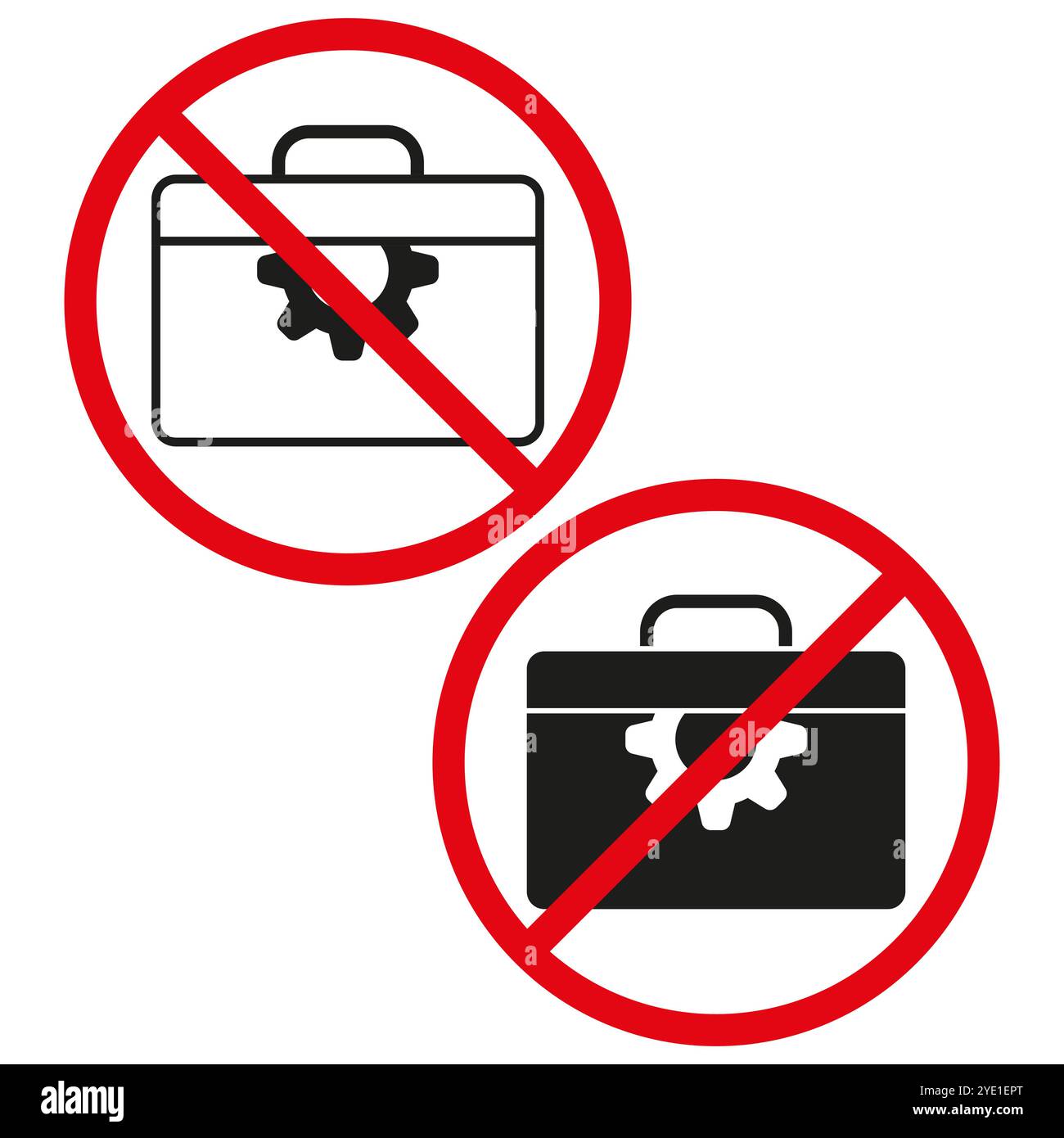 Prohibited toolbox icon. Gear symbol inside. Red circle warning. Vector ...