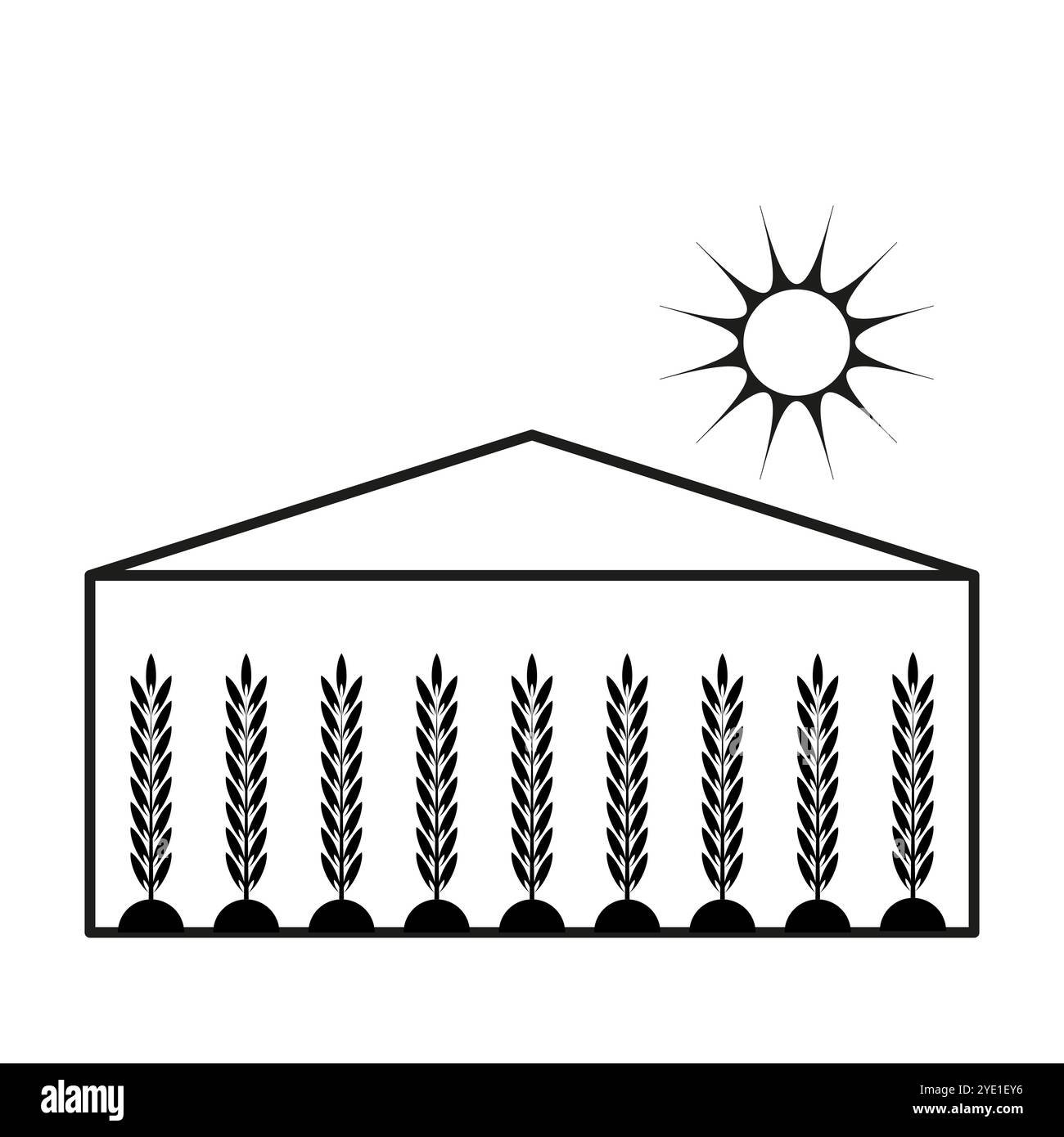 Greenhouse icon. Plant cultivation symbol. Sun and crops vector. Simple ...
