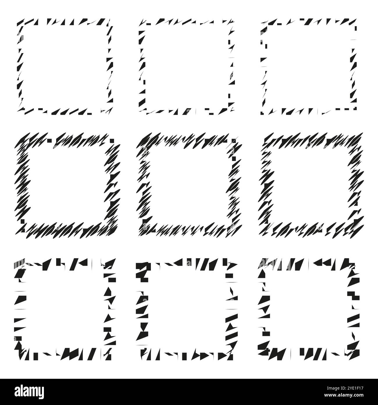 Abstract square frames. Nine rough edges square designs. Geometric ...