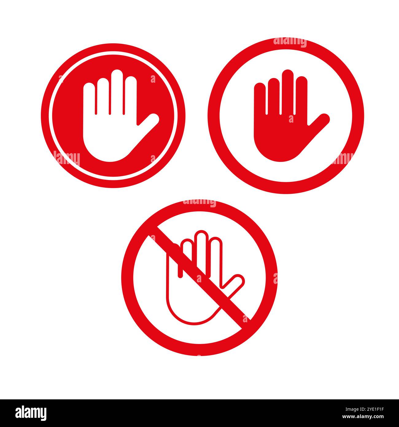 Stop hand icon. Red warning symbol. Prohibition graphic. Vector sign ...