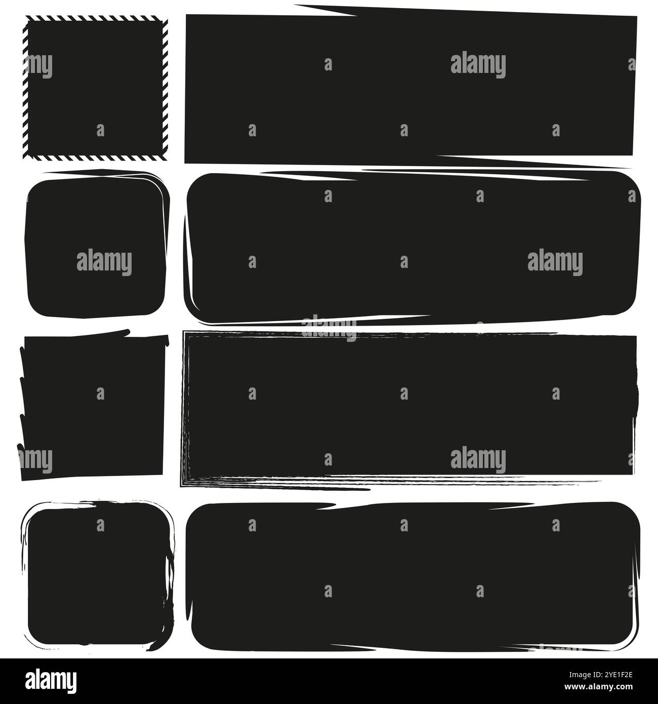 Grunge brush frame set. Distressed square and rectangle shapes. Rough ...