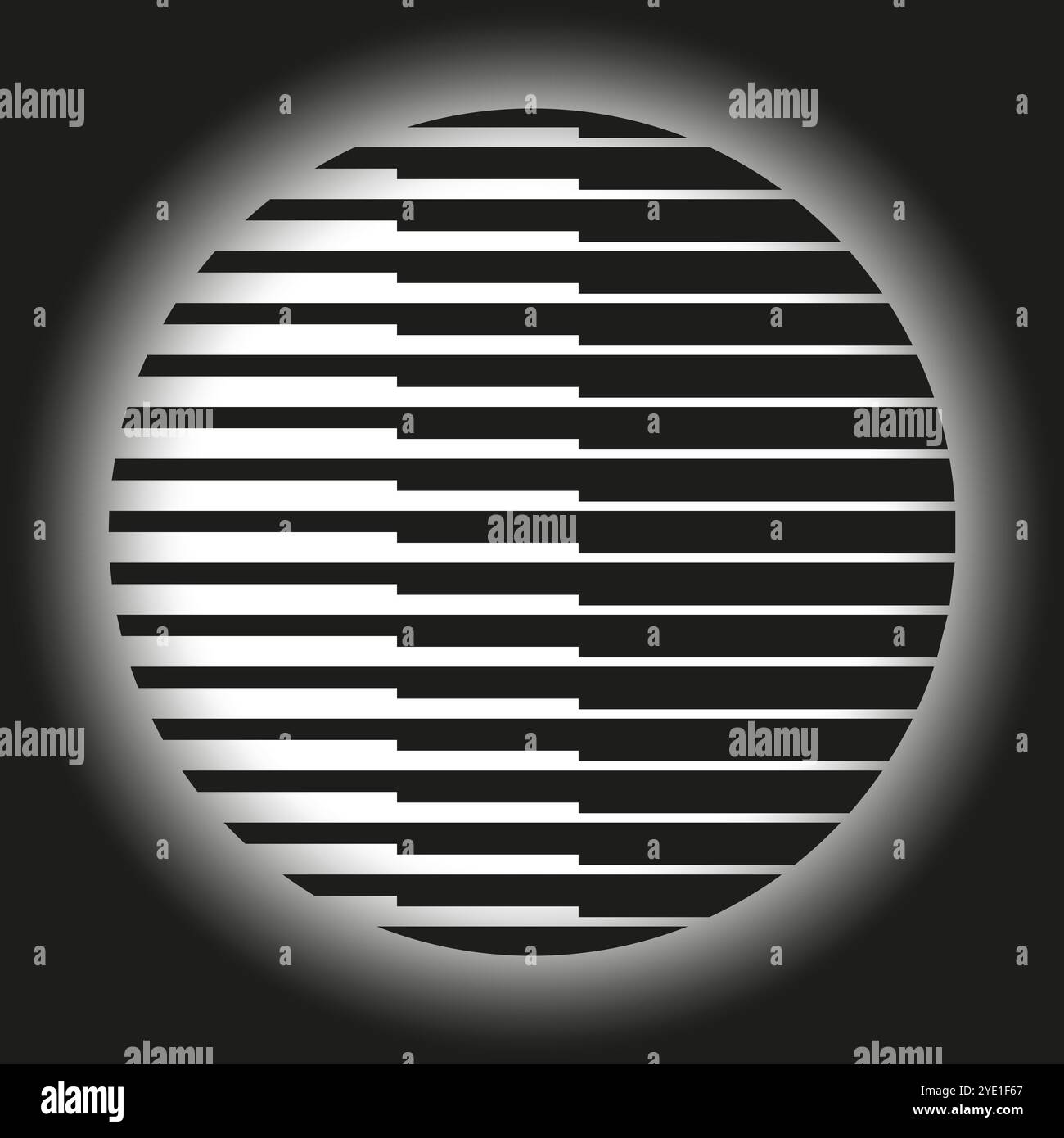 Striped circle shape. Geometric visual effect. Black gradient ...
