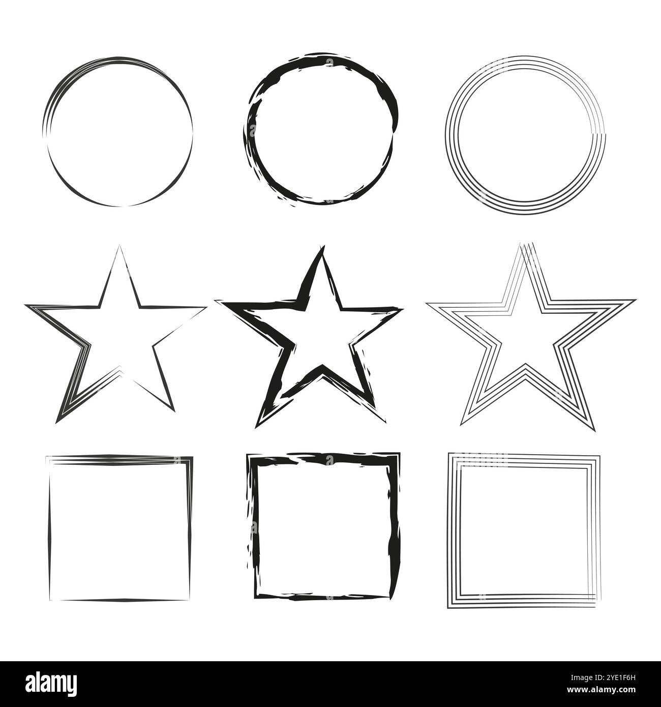 Star and circle frames. Grunge border designs. Geometric line shapes ...
