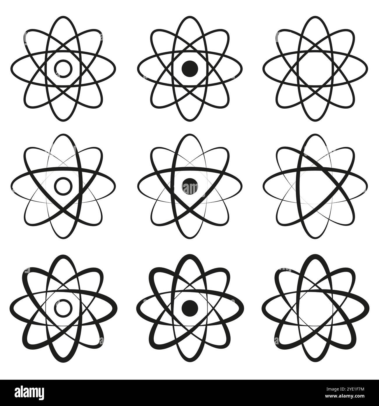 Atom icon set. Scientific atomic shapes. Vector molecular symbols ...
