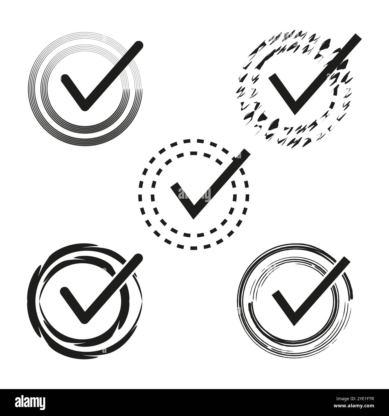 Set of checkmarks in circles, created in various styles. Icons for ...