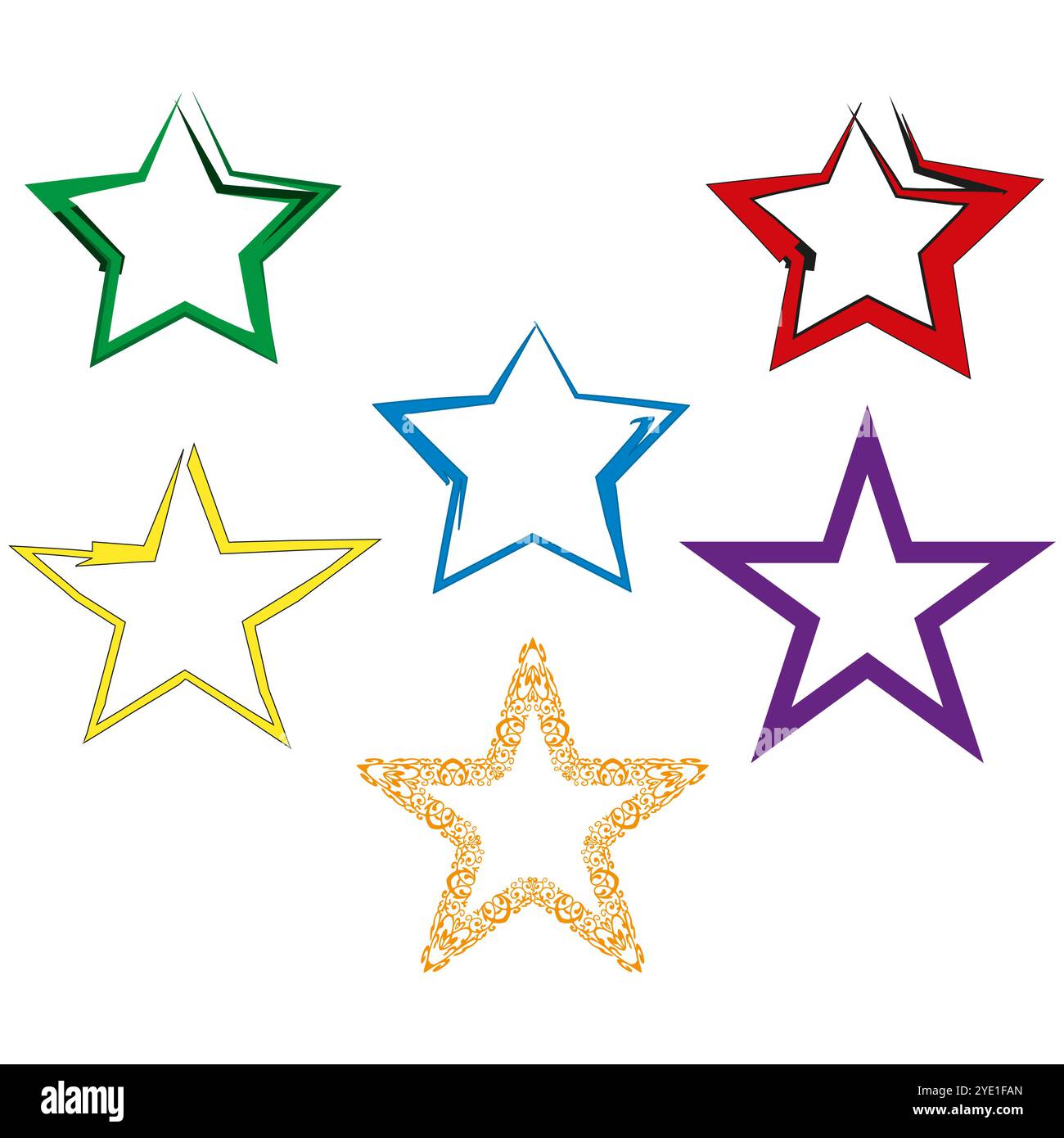 Colorful stars set. Outline star icons. Multicolored star shapes ...